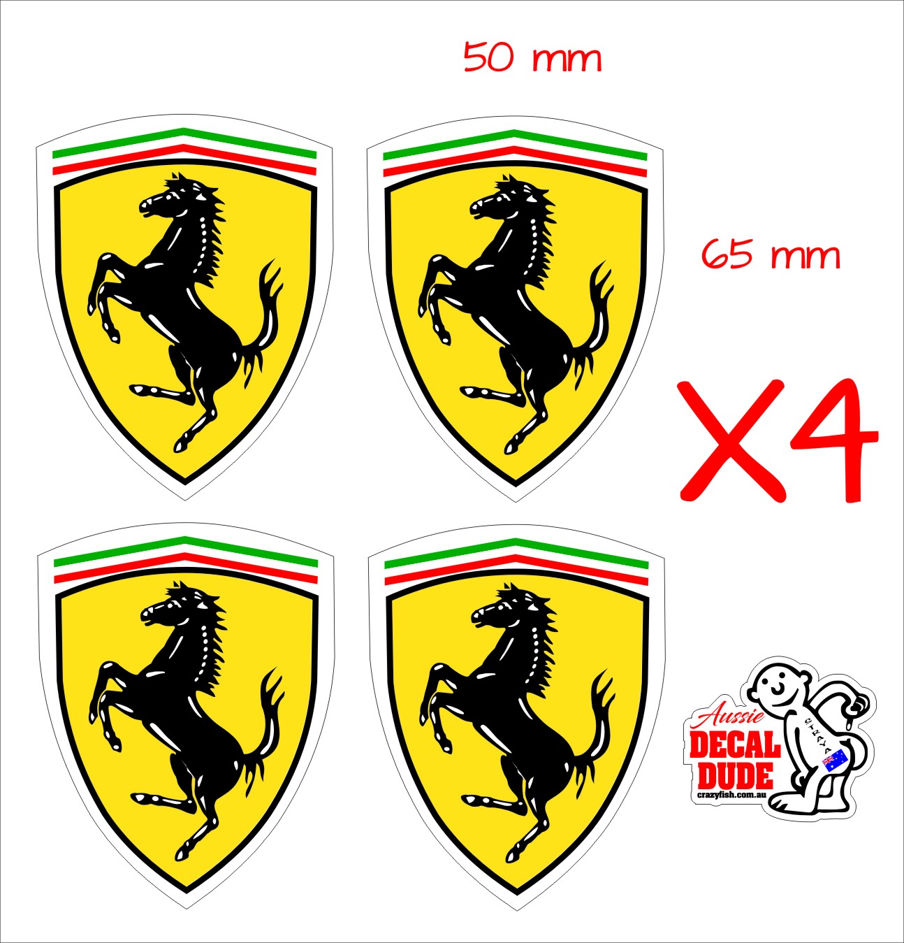 Ferrari Shield #2 Stickers FOUR (4) 50 x 65 mm each - Crazy Fish