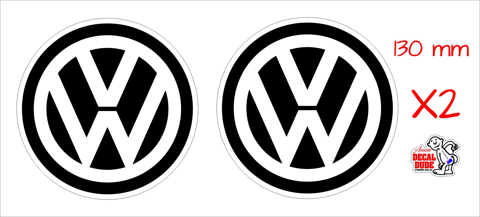 VW Stickers matt black TWO (2) 130 mm each - Crazy Fish