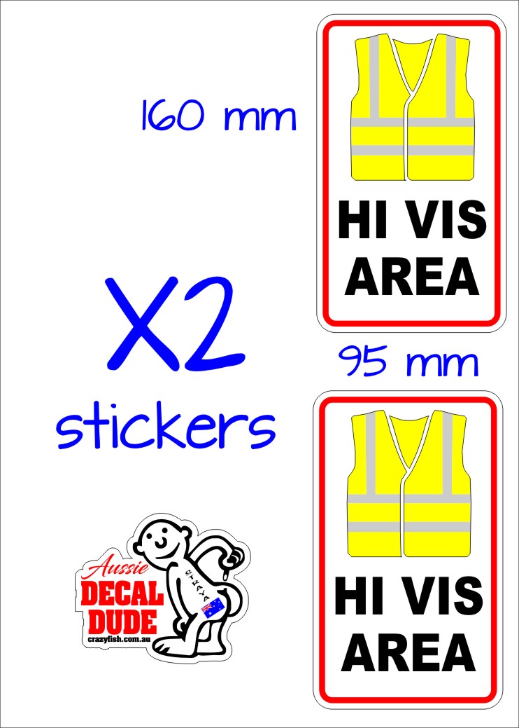 HI VIS AREA Stickers TWO (2) 160 x 95 mm each - Crazy Fish