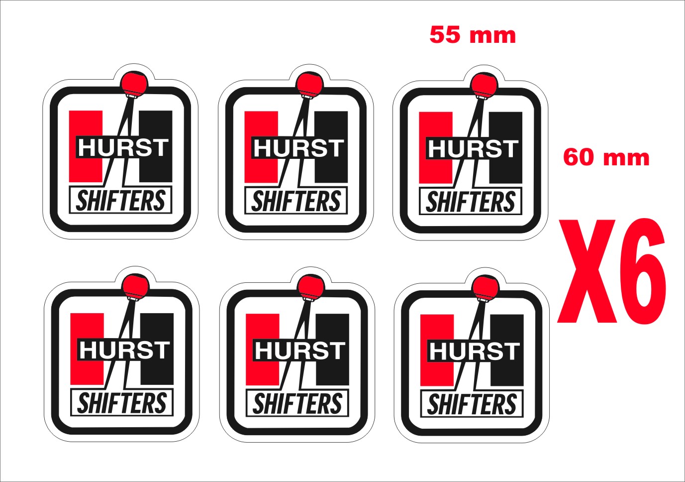 Hurst Stickers SIX (6) 60 x 55 mm each - Crazyfish