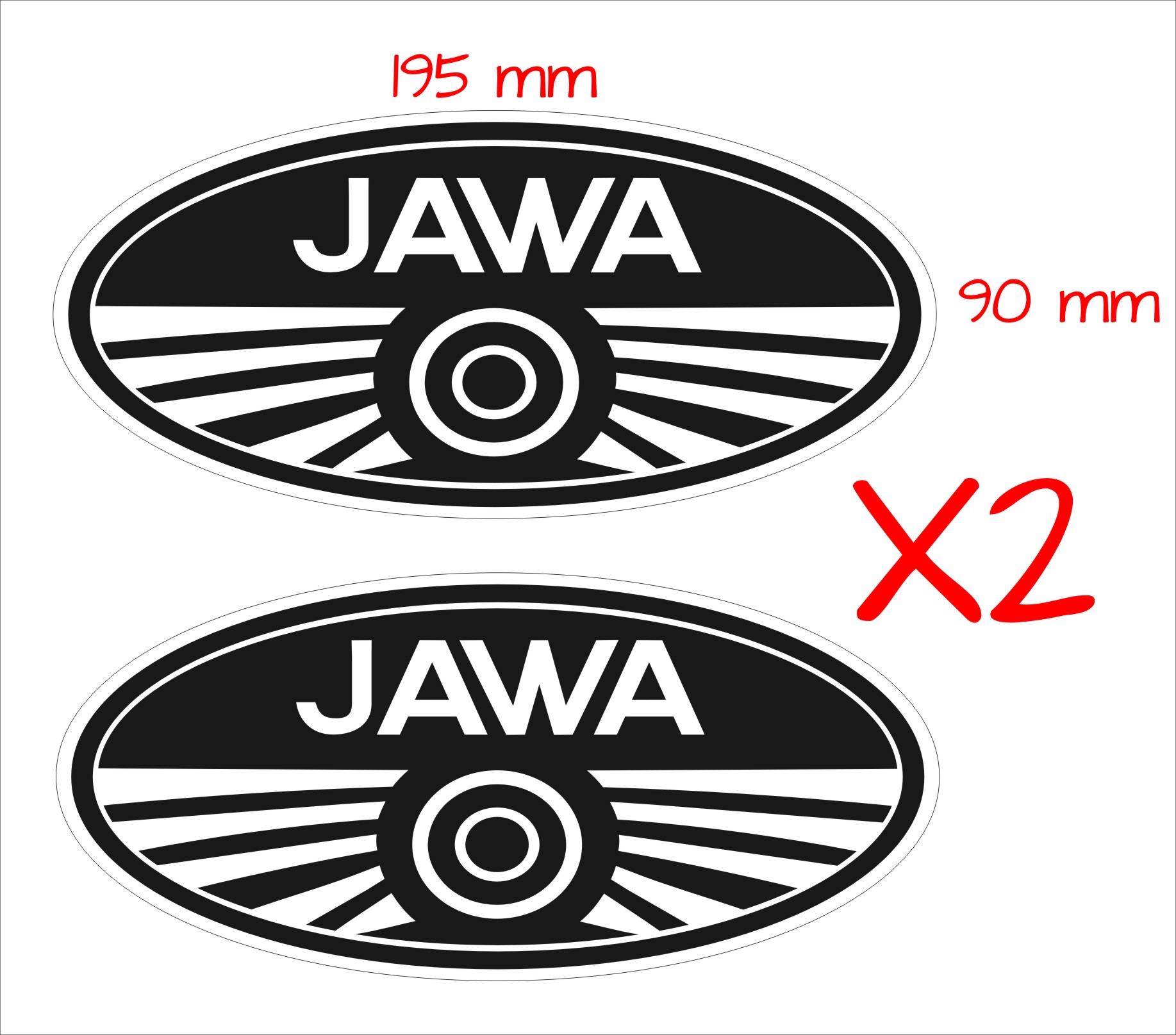 JAWA #2 matt black Stickers TWO (2) 195 x 90 mm each - Crazy Fish