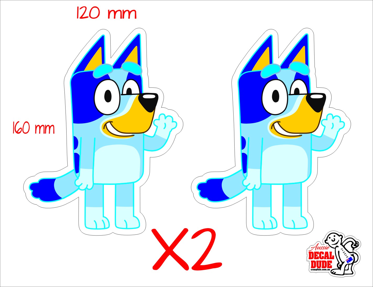 Bluey Stickers TWO (2) 160 x 120 mm each - Crazyfish