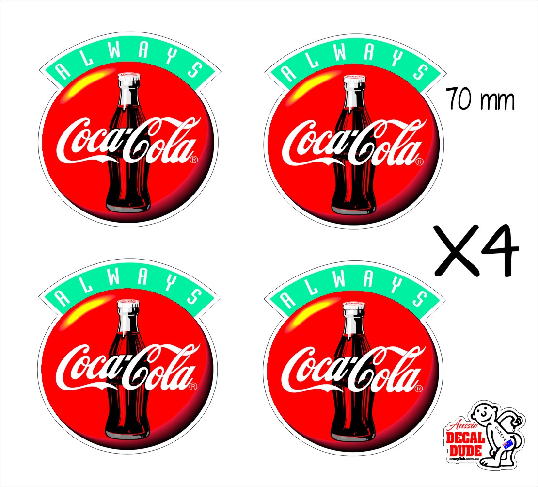 Coke Always Retro Stickers FOUR (4) 70 mm each - Crazy Fish