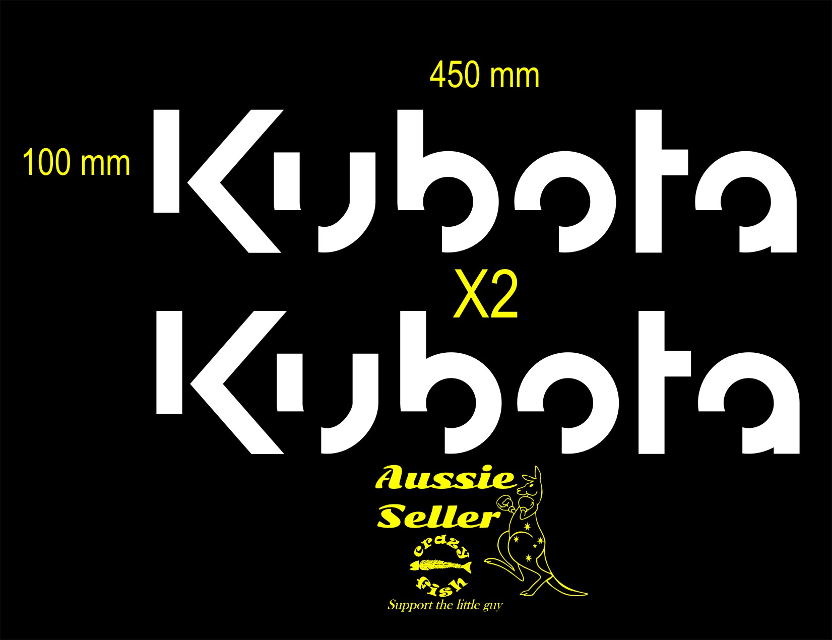 KUBOTA vinyl decals TWO (2) 450 x 100 mm each choose your color - Crazy ...