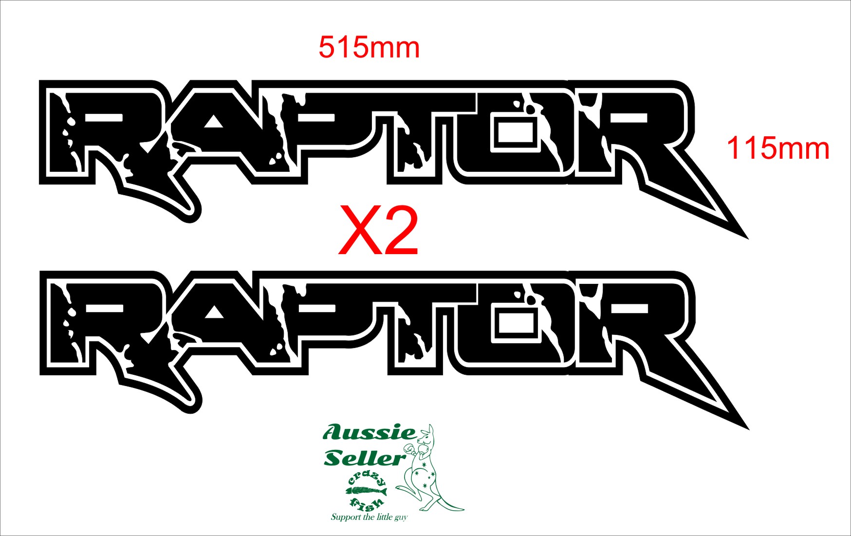 RAPTOR vinyl decals TWO (2) 515 x 115 mm each CONFIRM your color ...