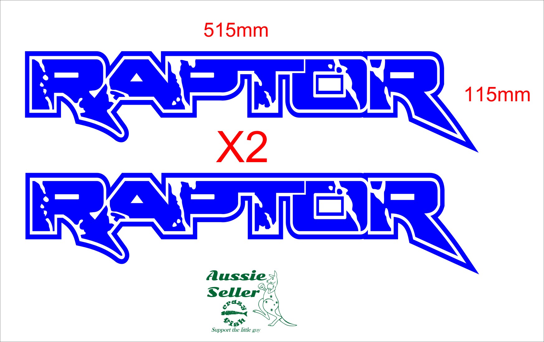 RAPTOR vinyl decals TWO (2) 515 x 115 mm each, choose your color ...