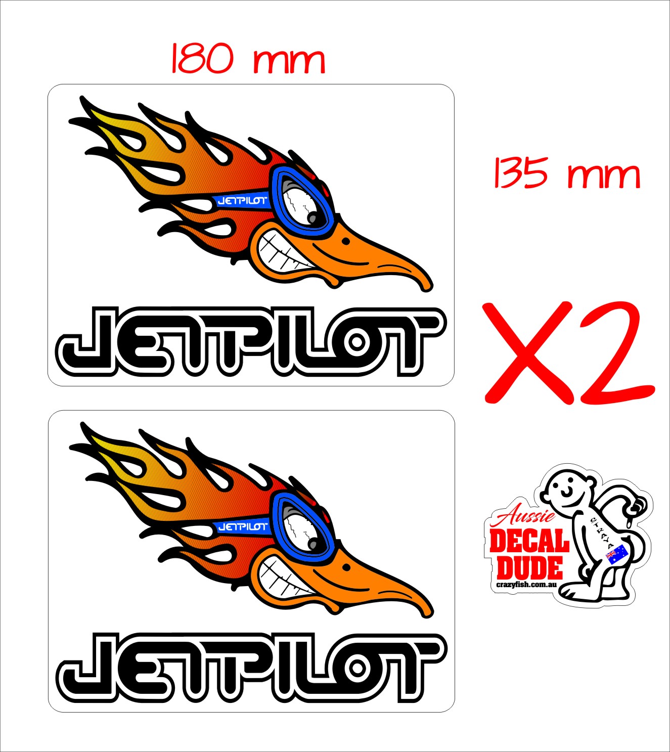 JETPILOT Stickers TWO (2) 180 x 135 mm each - Crazy Fish