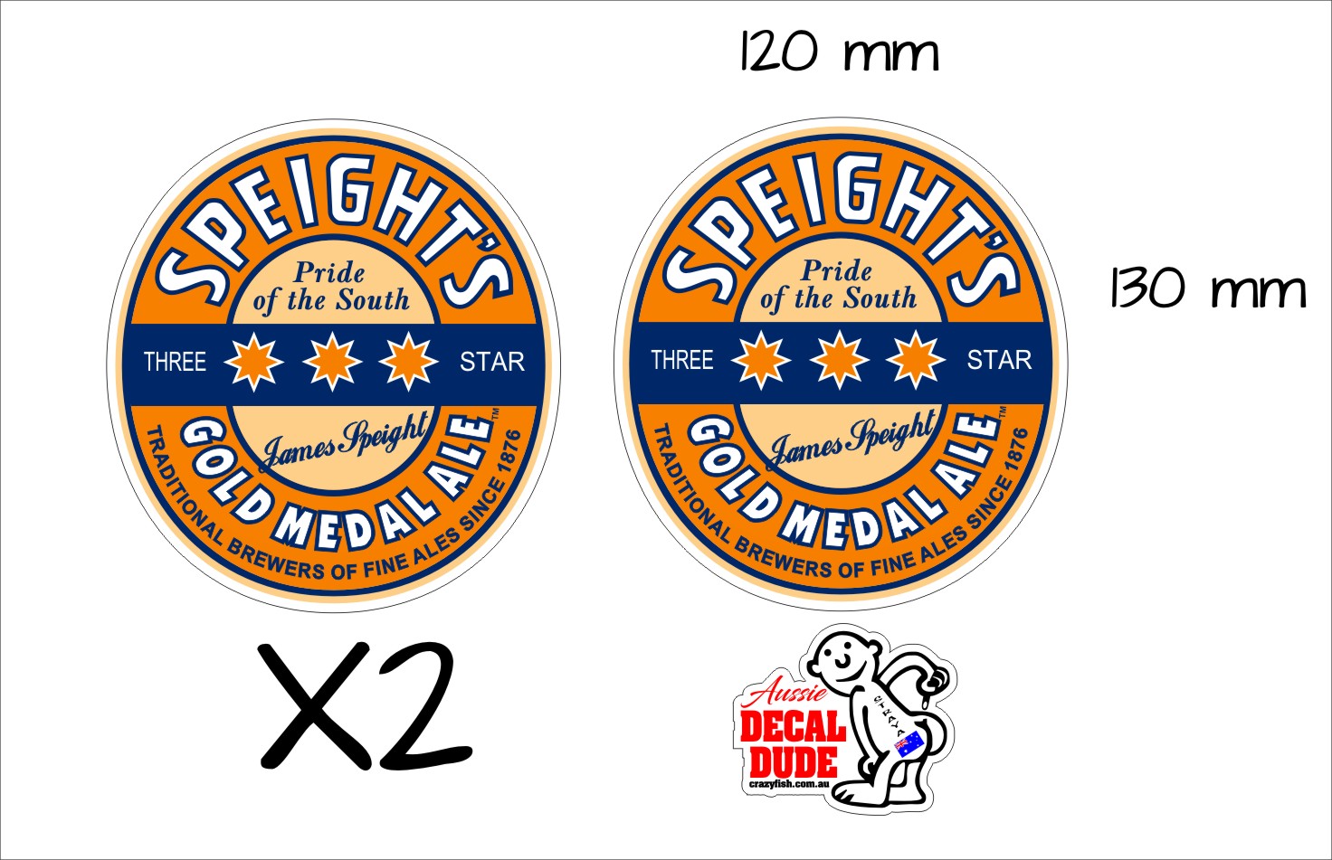 SPEIGHTS beer Stickers TWO (2) 130 x 120 mm each - Crazyfish