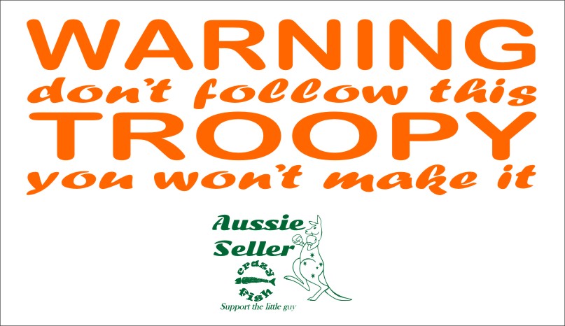 TROOPY Warning funny vinyl decal 260 x 90 mm choose your color - Crazy Fish