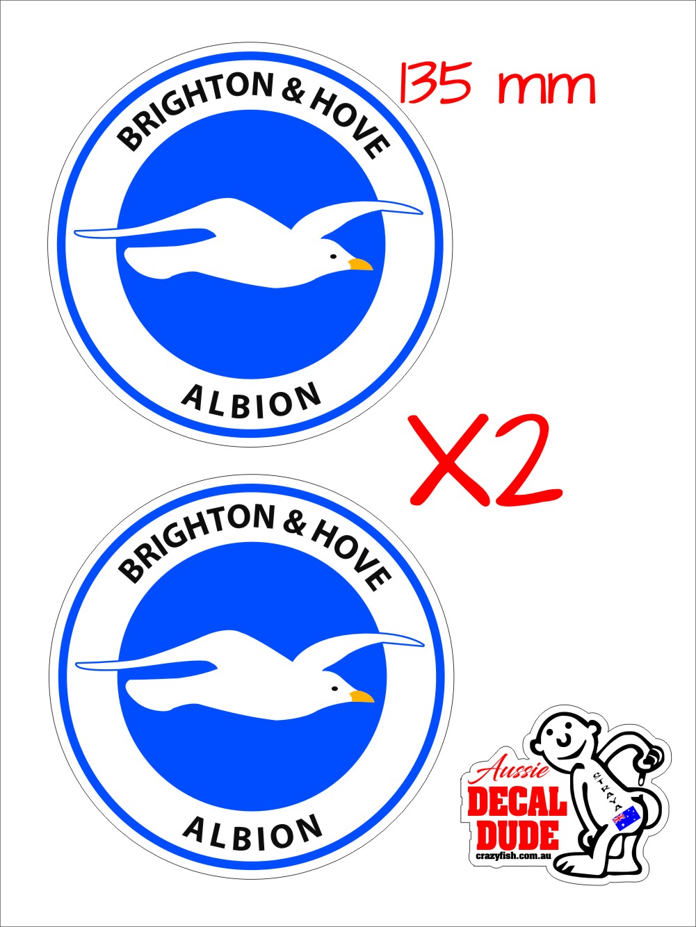 Brighton Stickers TWO (2) 135 mm each - Crazyfish