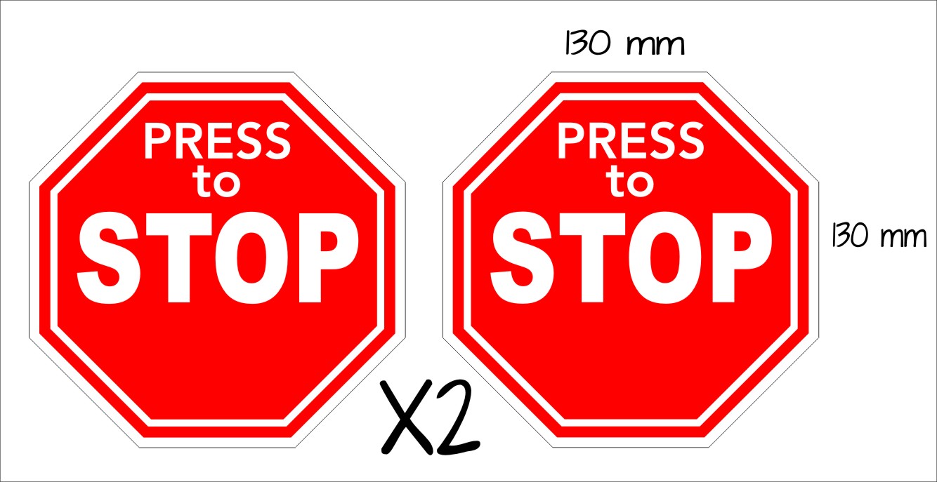 Press to STOP Stickers TWO (2) 130 mm each - Crazy Fish