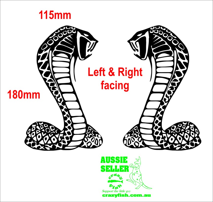 COBRA vinyl decals TWO (2) 180 x 115 each choose your color - Crazy Fish