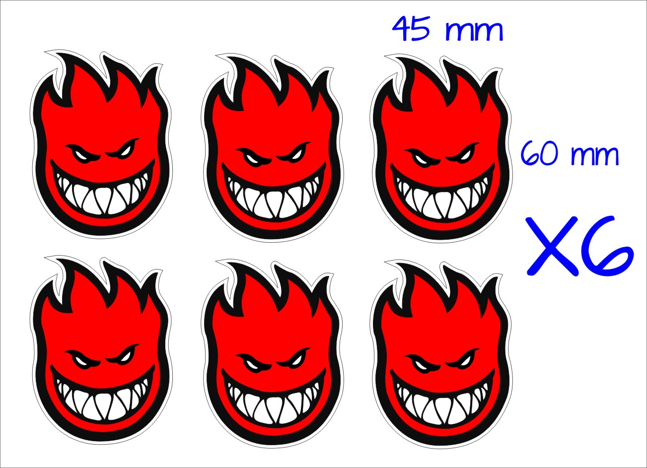 Flamehead Stickers SIX (6) 60 x 45 mm each - Crazyfish