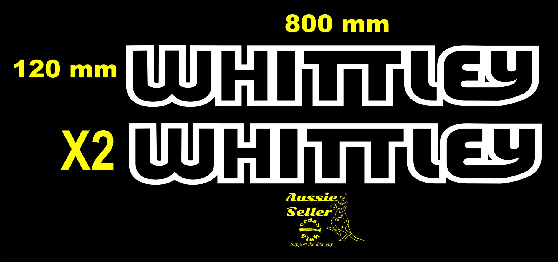 WHITTLEY Boat decals TWO (2) 800 x 120 mm each CONFIRM your color ...