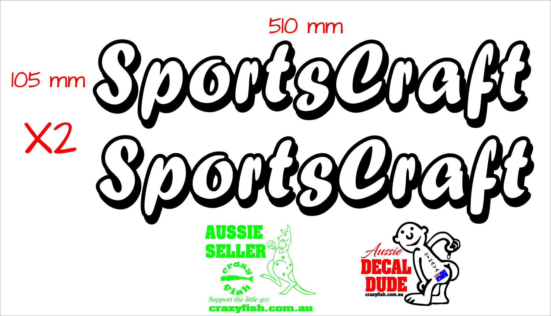 SportsCraft Boat decals TWO (2) 510 x 105 mm each CONFIRM your color ...