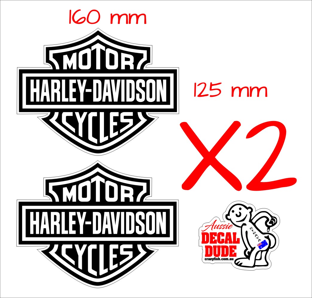 Harley Stickers TWO (2) Matt Black/White 160 x 125 mm each - Crazy Fish