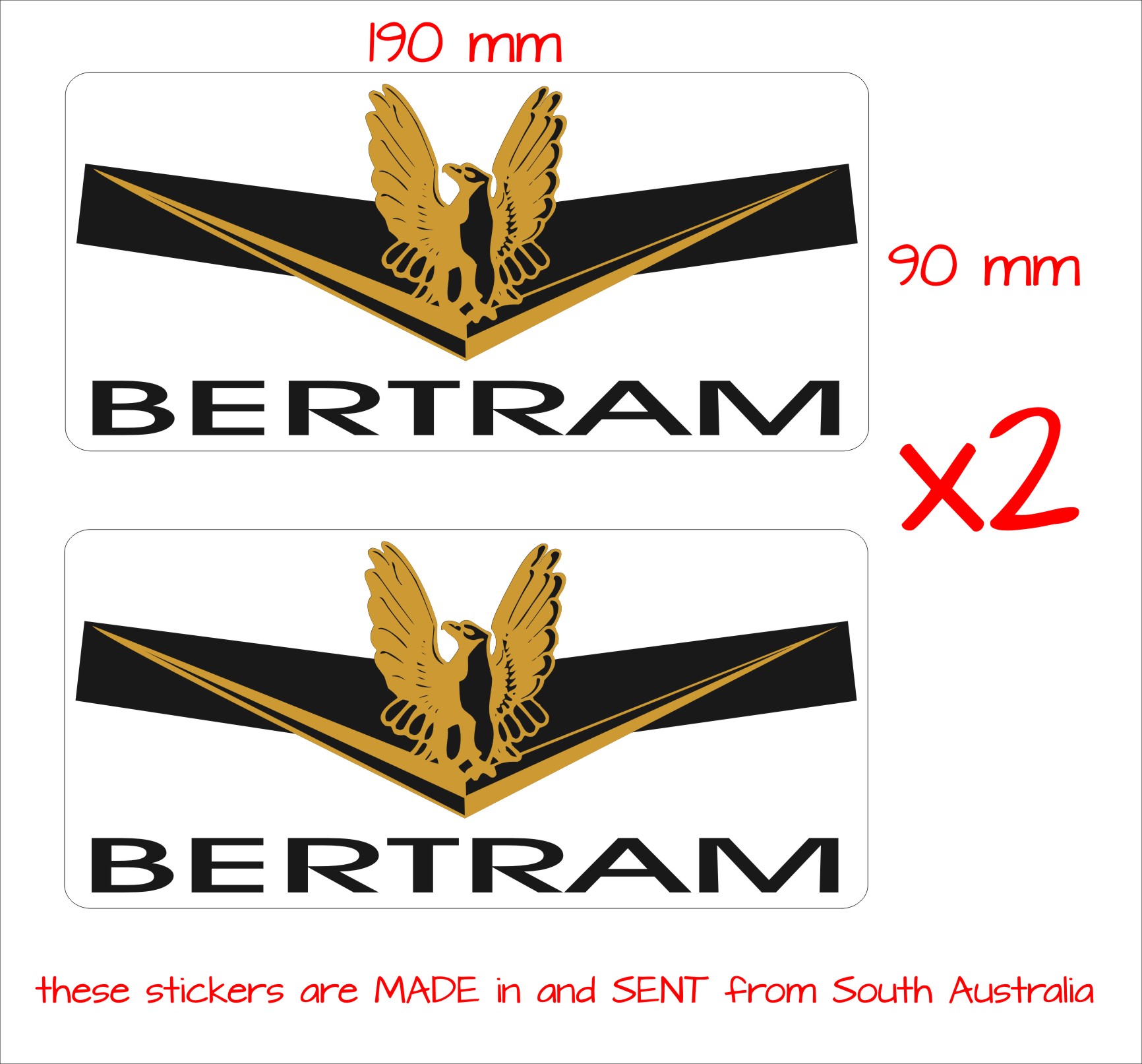 Bertram bumper Stickers matt black TWO (2) 190 x 90 mm each - Crazyfish