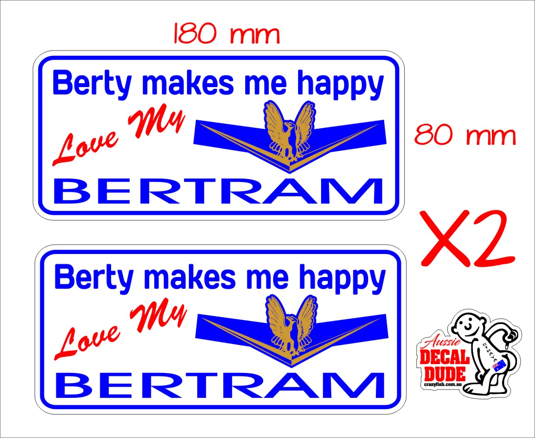 Bertram funny Stickers TWO (2) 180 x 80 mm each - Crazy Fish