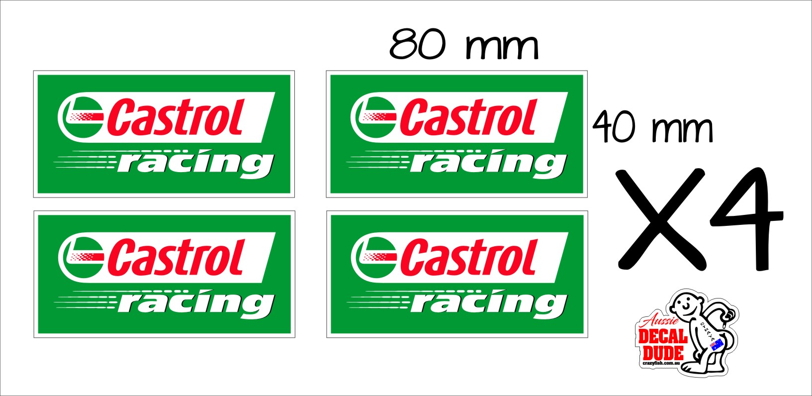 Castrol Racing Stickers FOUR (4) 80 x 40 mm each - Crazy Fish