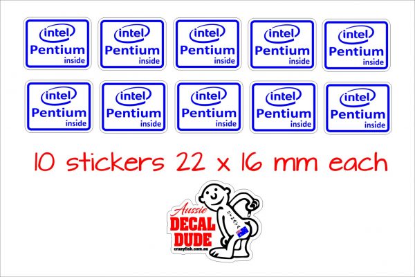 Intel Pentium Stickers TEN (10) 22 x 16 mm each - Crazy Fish
