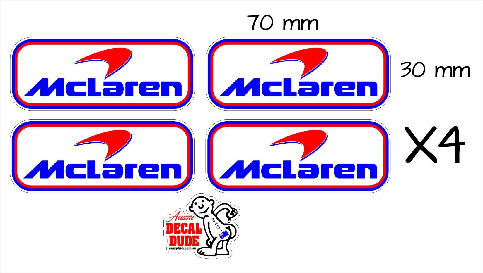 McLaren Stickers FOUR (4) 70 x 30 mm each - Crazy Fish