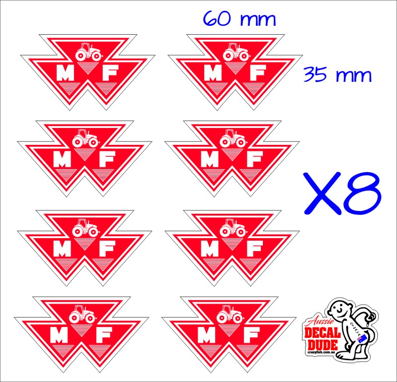 Massey Ferguson retro Stickers EIGHT (8) 60 x 35 mm each - Crazy Fish