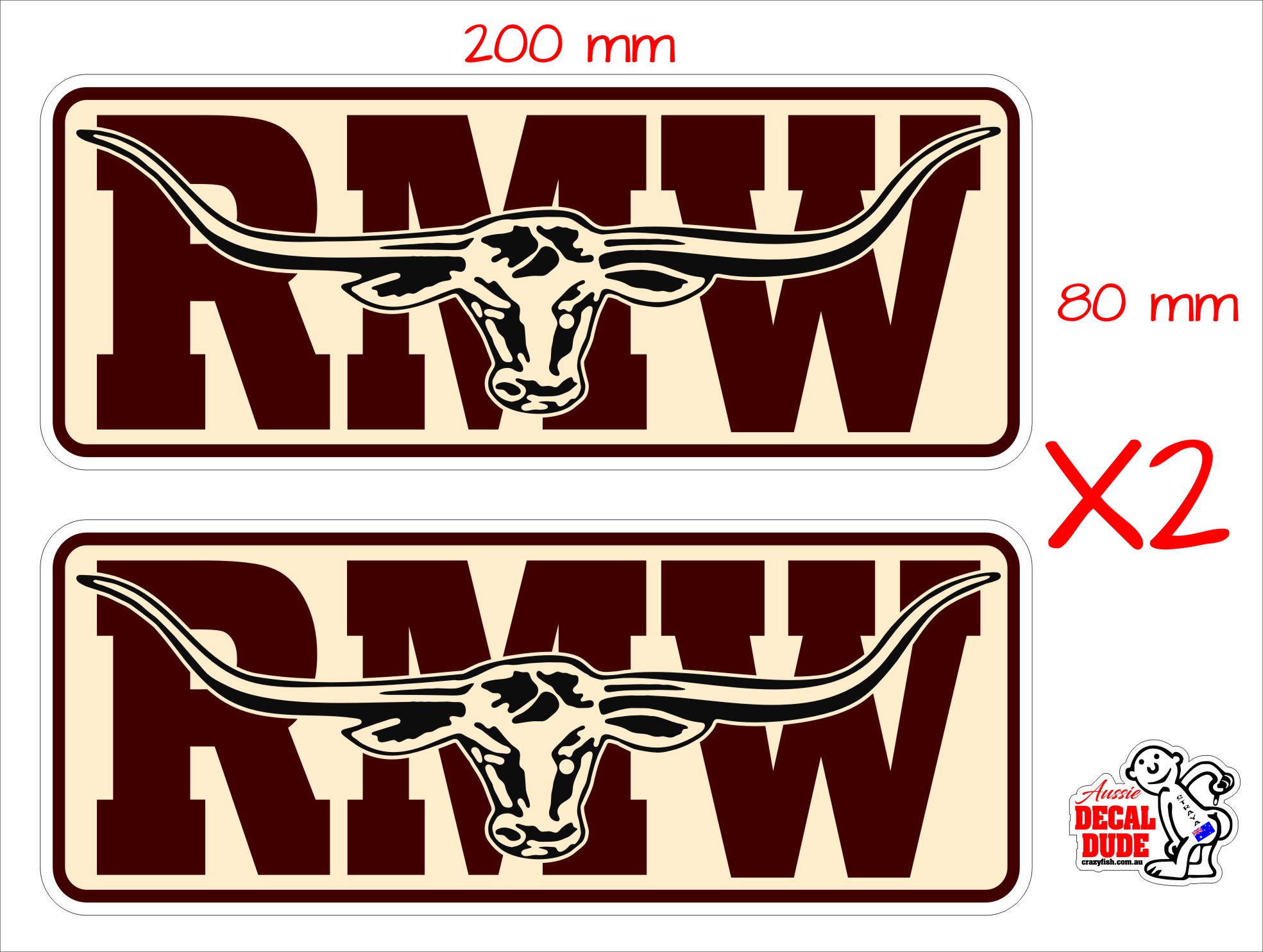 RMW Stickers TWO (2) 200 x 80 mm each - Crazy Fish