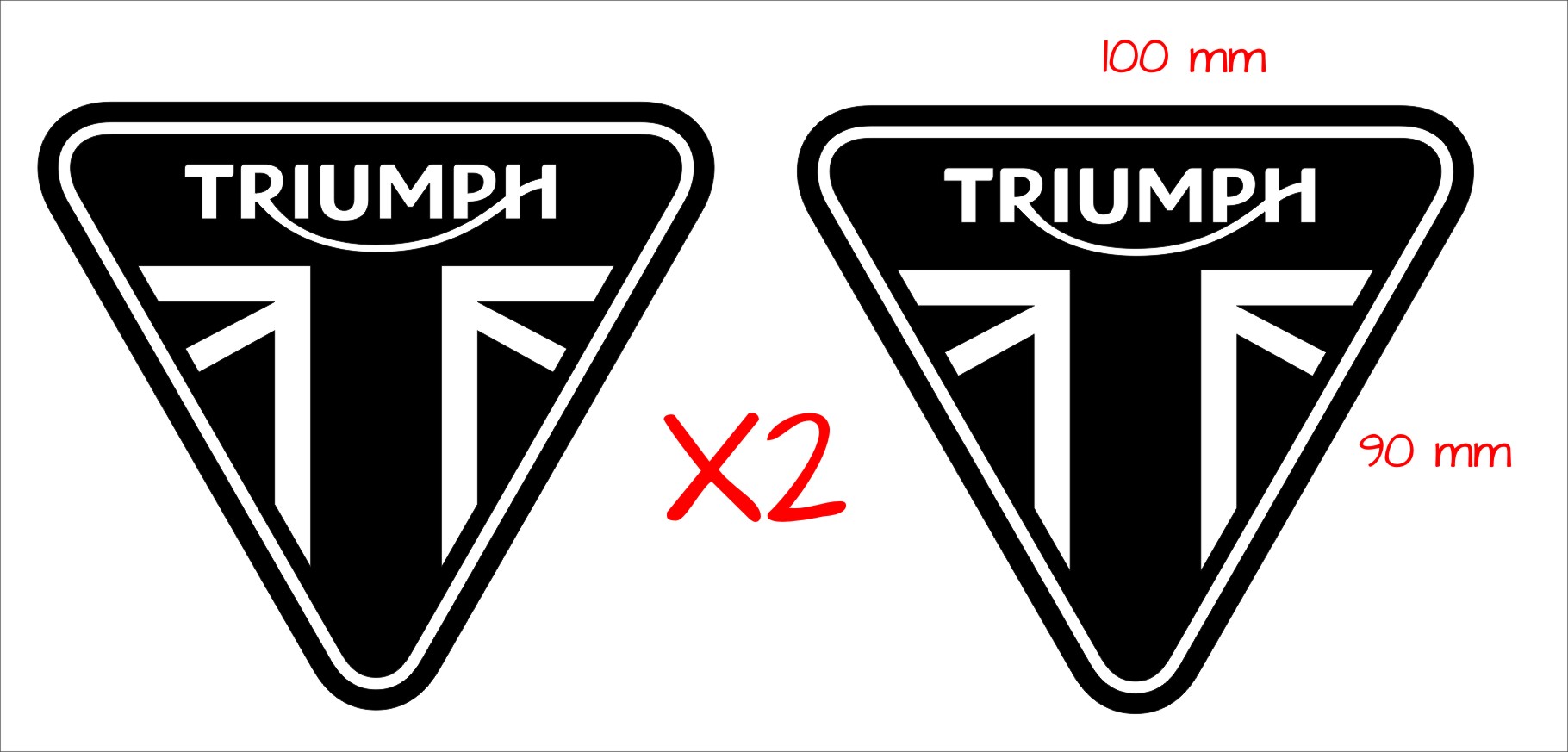 Triumph tank vinyl decals TWO (2) 100 x 90 mm each CONFIRM your color ...