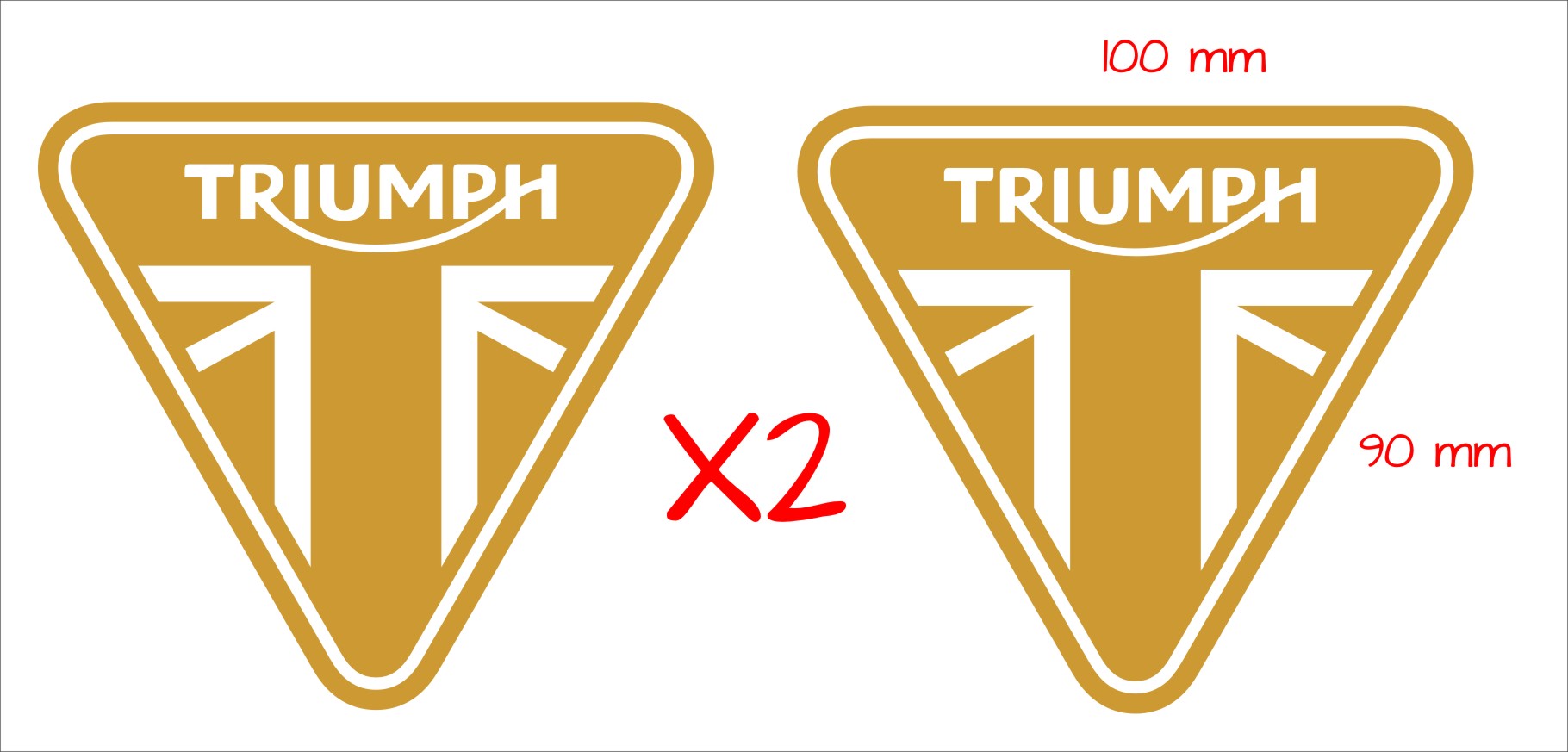 Triumph tank vinyl decals TWO (2) 100 x 90 mm each CONFIRM your color ...