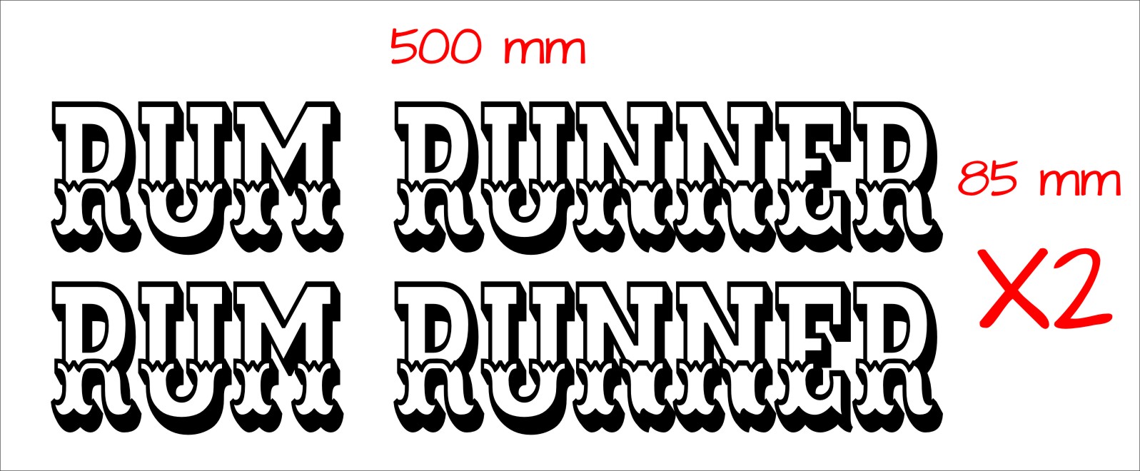 Rum Runner vinyl decals TWO (2) 500 x 85 mm each CONFIRM your color ...