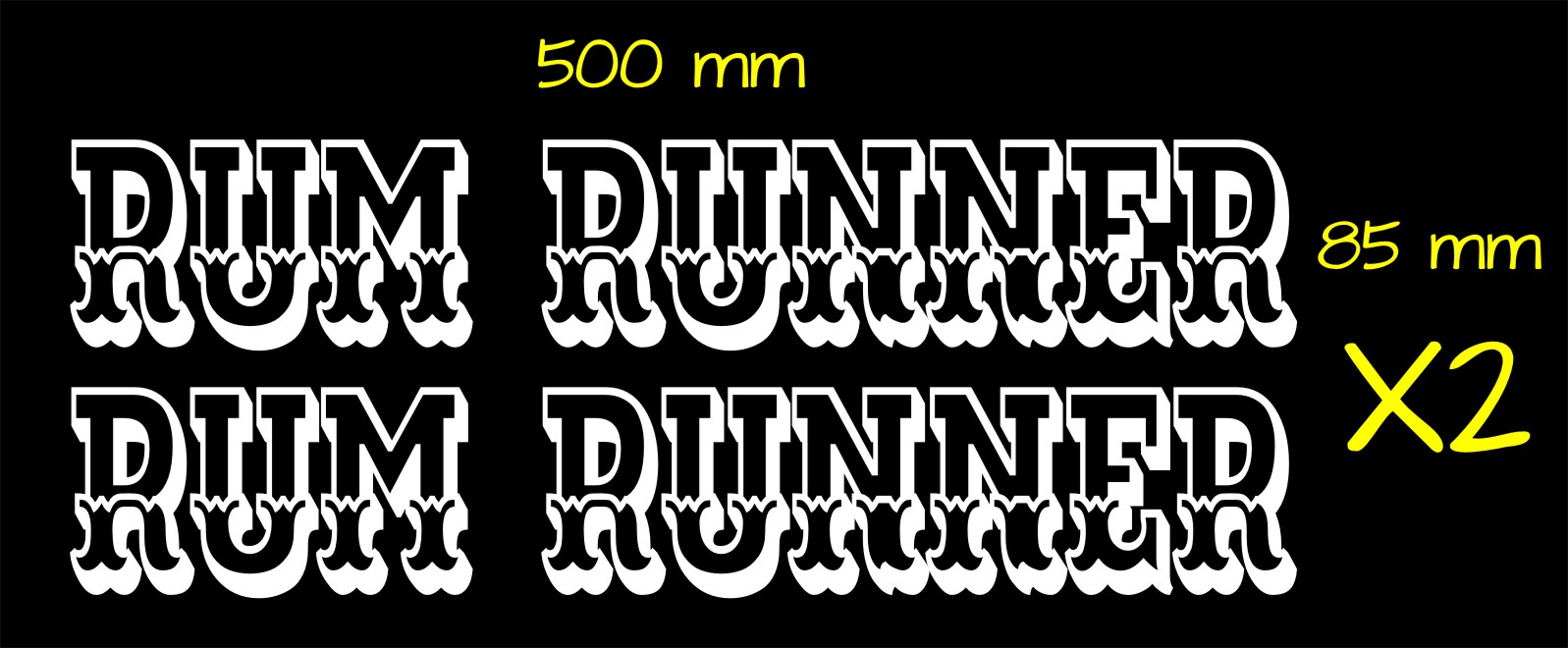 Rum Runner vinyl decals TWO (2) 500 x 85 mm each CONFIRM your color ...
