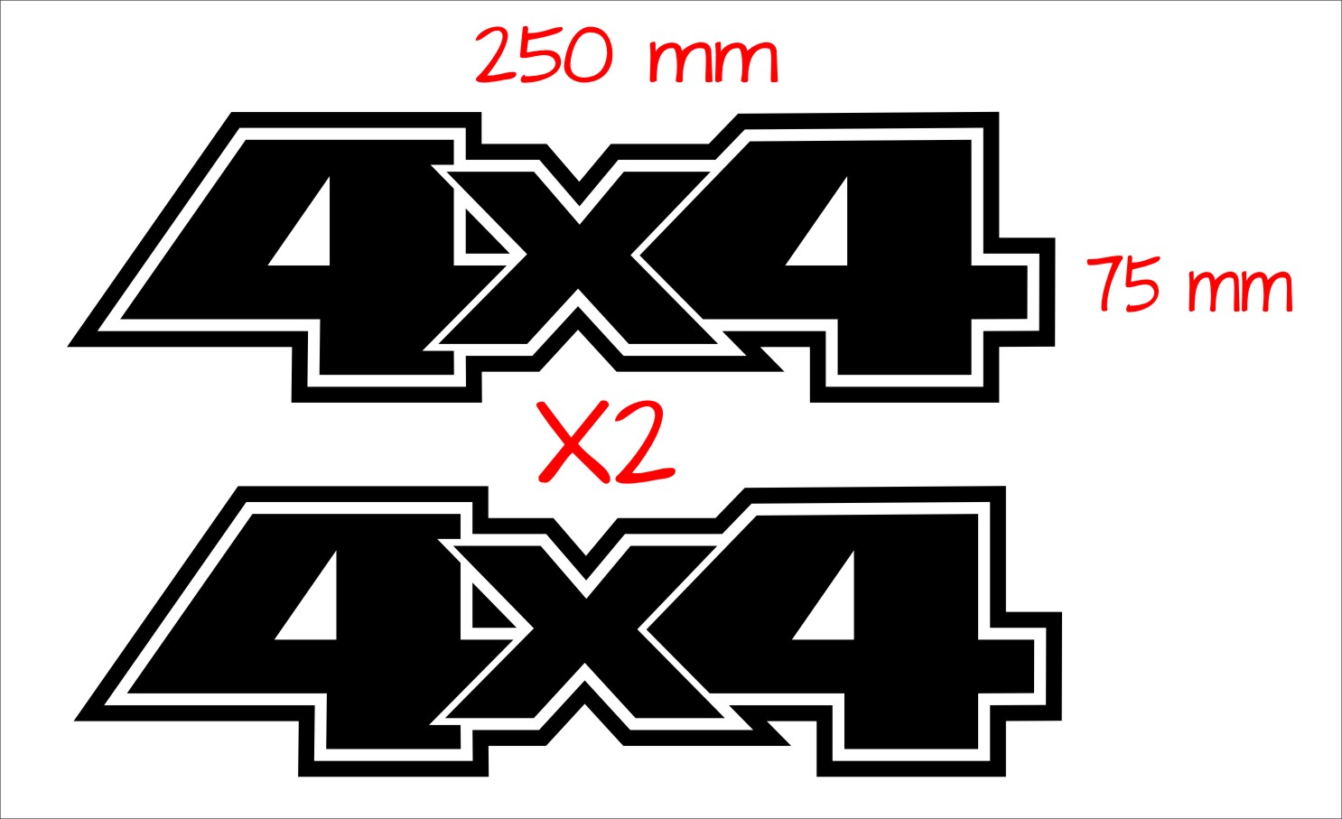 4x4 vinyl decals TWO (2) 250 x 75 mm each choose your color - Crazy Fish