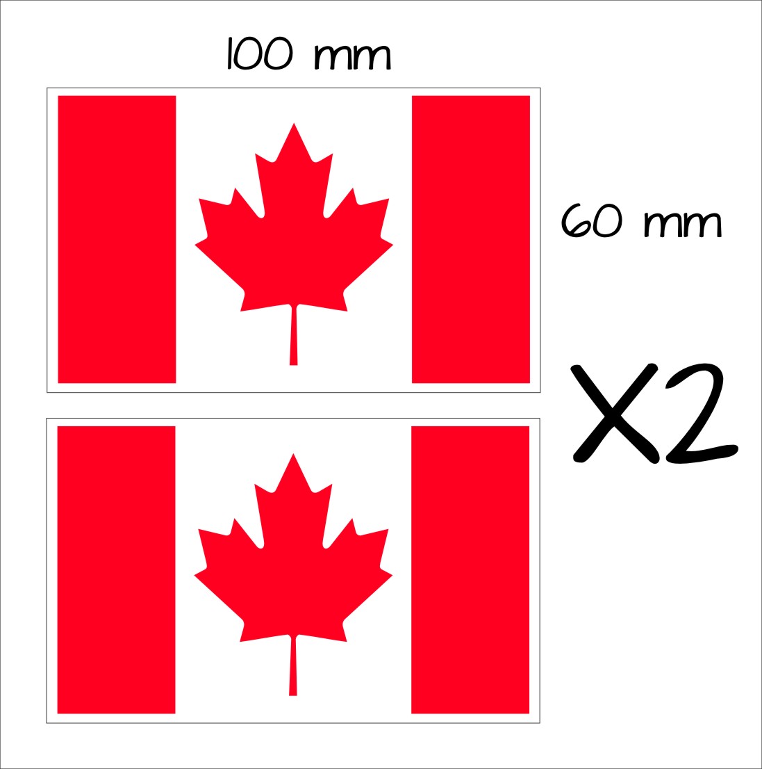 Canadian Flag Stickers TWO (2) 100 x 60 mm each - Crazyfish