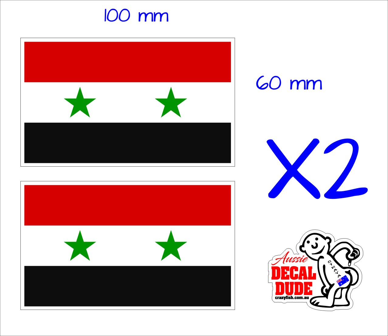 Syrian Flag Stickers TWO (2) 100 x 60 mm each - Crazy Fish