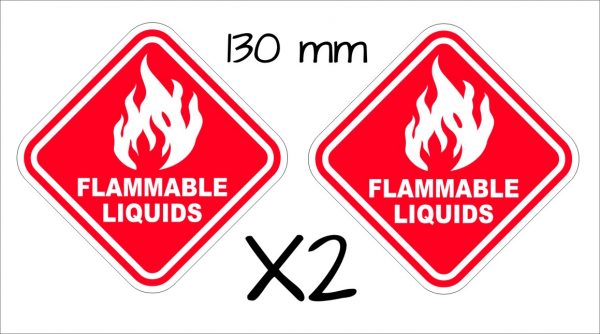 Flammable Liquids Stickers TWO (2) 130 mm each - Crazy Fish