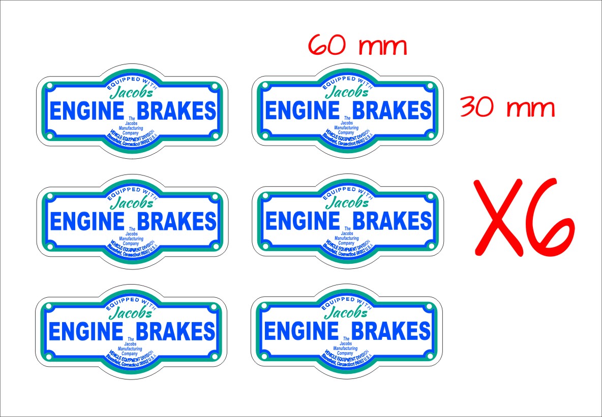 Jacobs Brake Stickers SIX (6) 60 x 30 mm each - Crazyfish