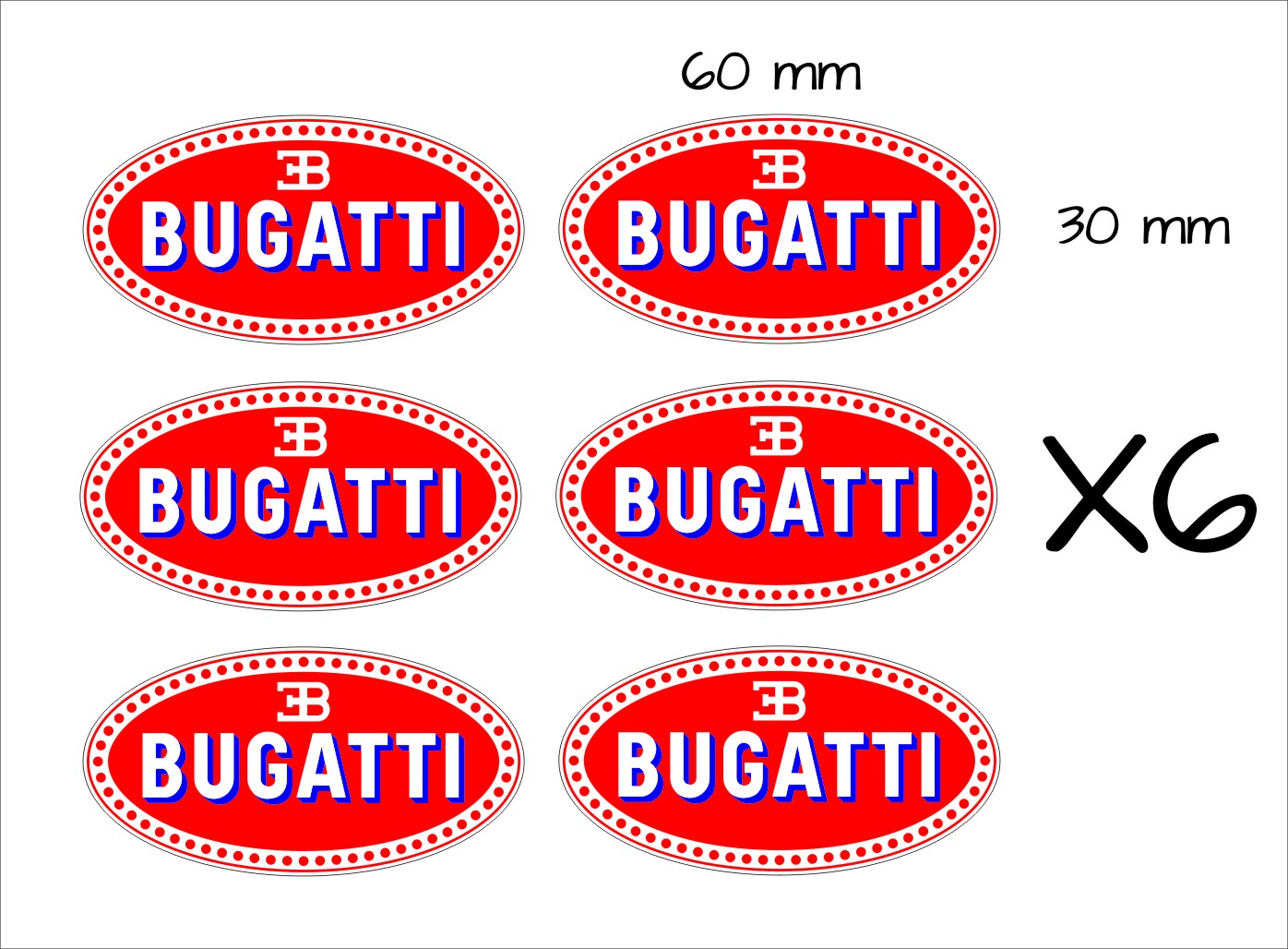 Bugatti Stickers SIX (6) 60 x 30 mm each - Crazy Fish