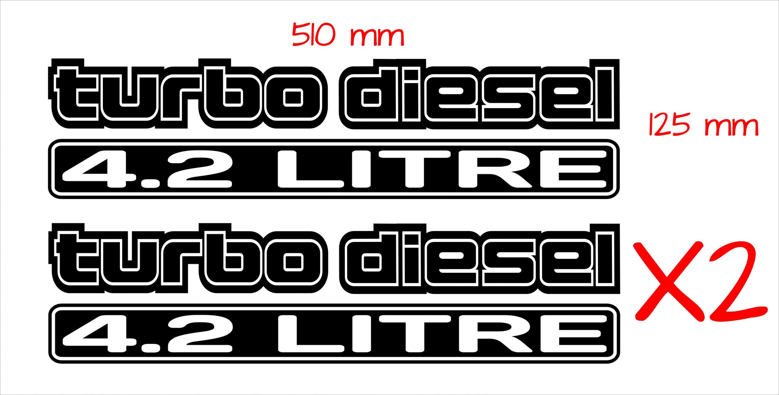 TURBO DIESEL vinyl decals TWO (2) 510 x 125 mm each CONFIRM your color ...