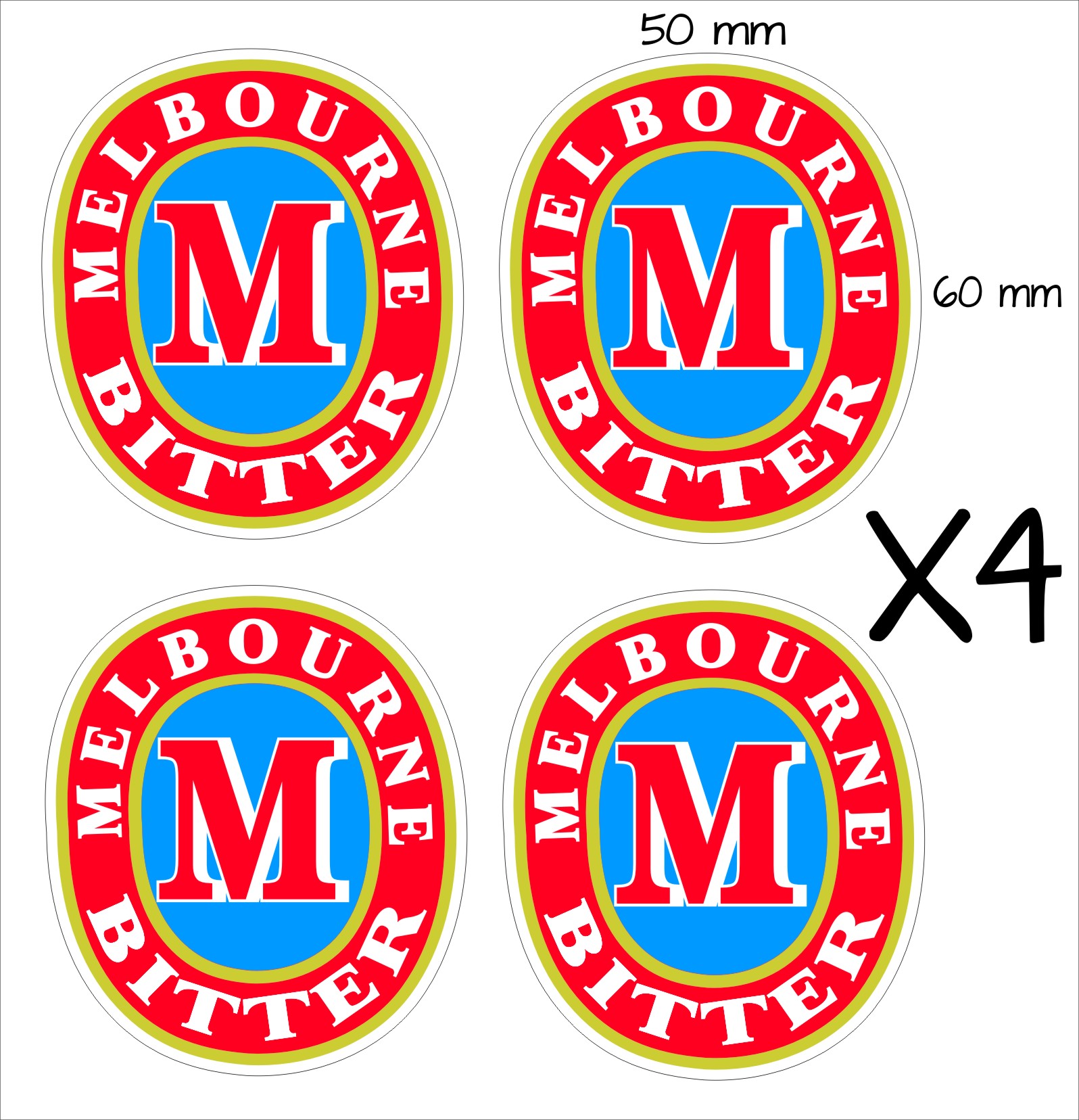 Melbourne Bitter beer Stickers FOUR (4) 60 x 50 mm each - Crazy Fish