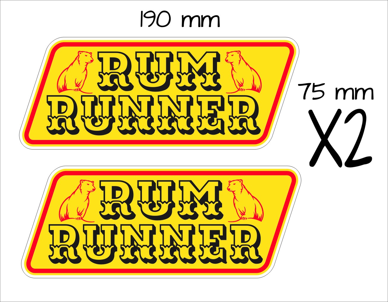 RUM RUNNER Stickers TWO (2) 190 x 75 mm each - Crazy Fish