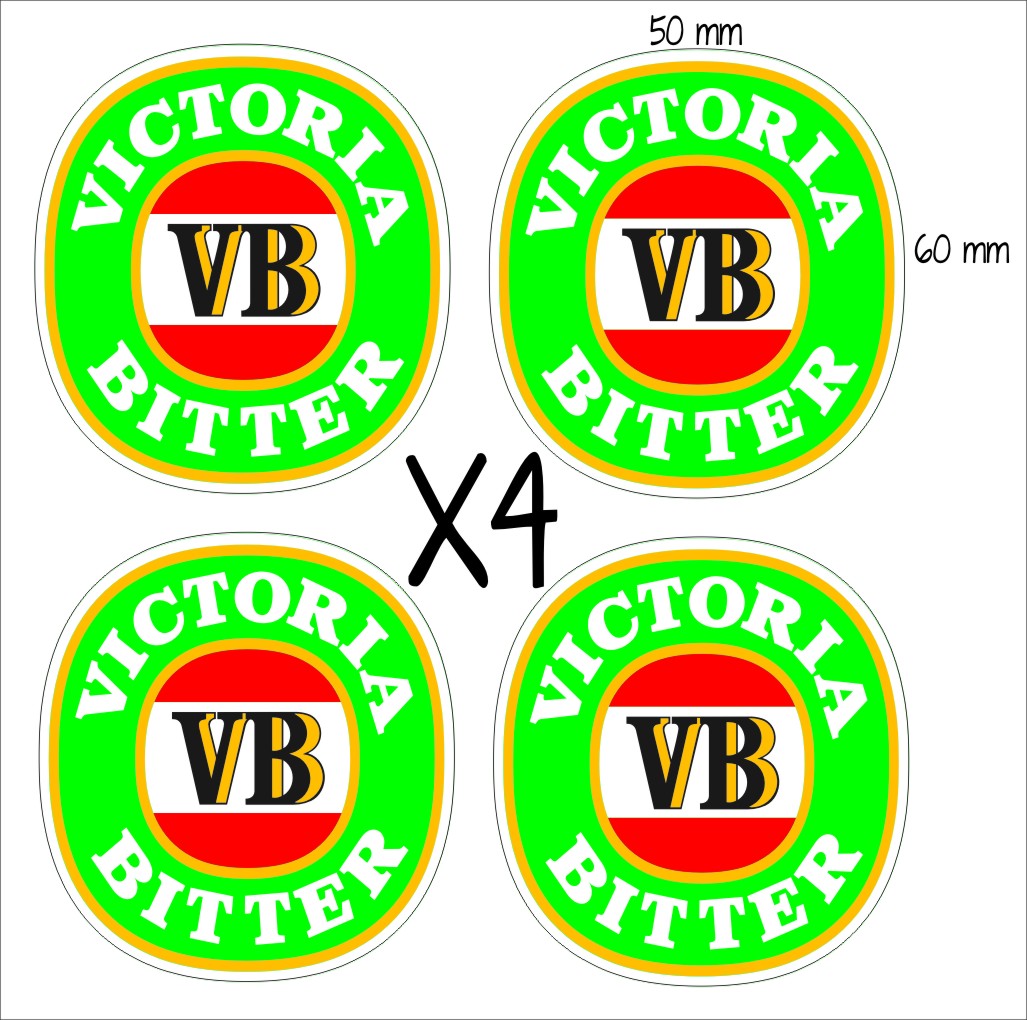 Victoria Bitter beer Stickers FOUR (4) 60 x 50 mm each - Crazy Fish