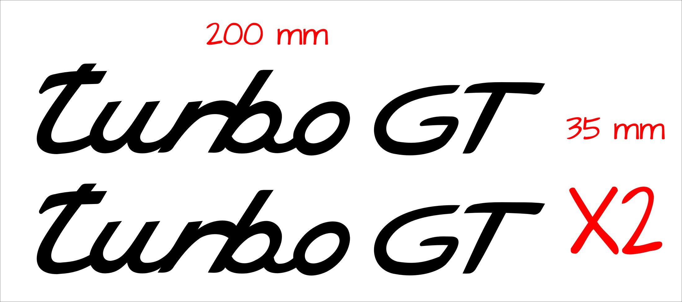 Porsche Turbo GT decals TWO (2) 200 x 35 mm each CONFIRM your color ...