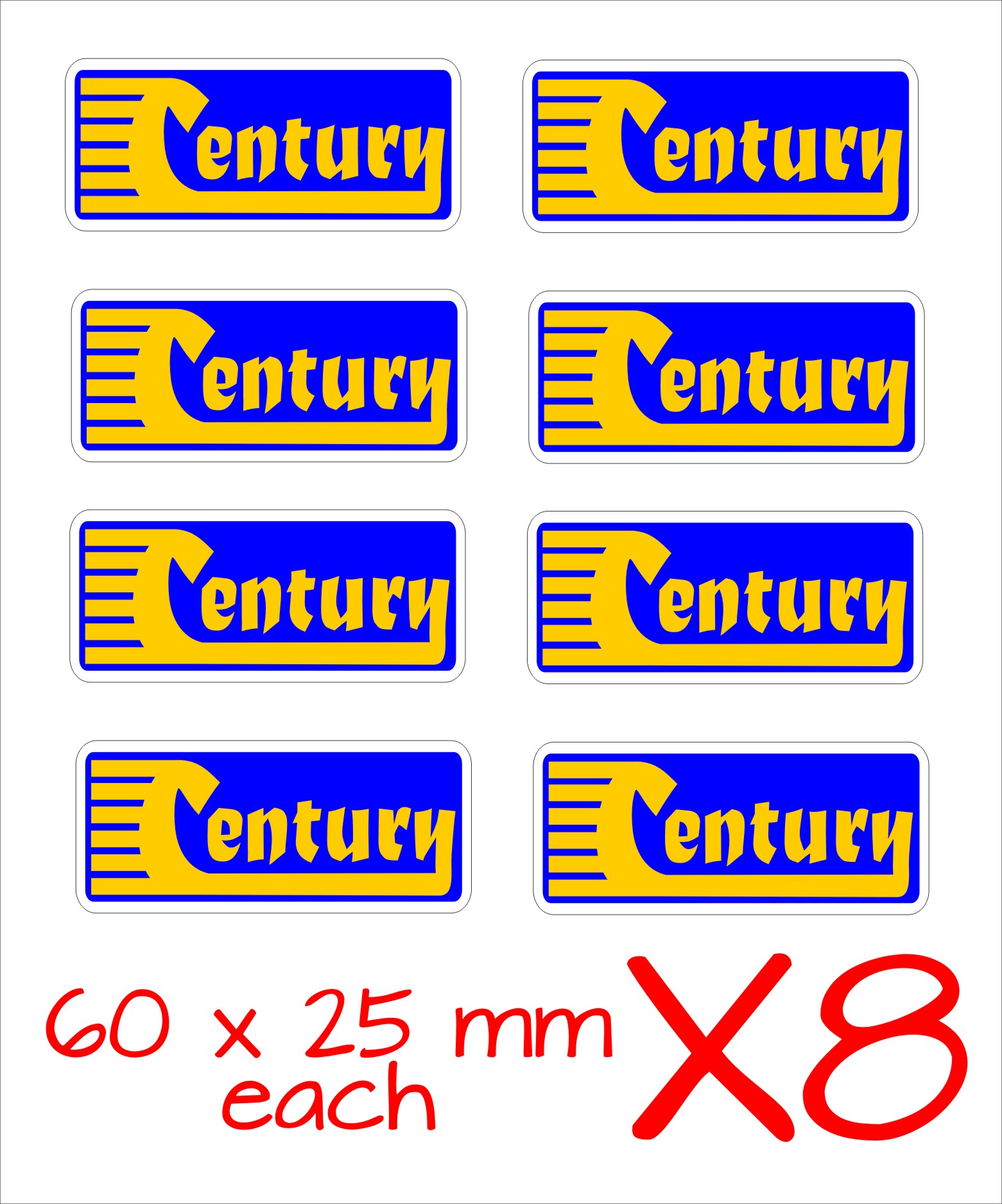 Century Stickers EIGHT (8) 60 x 25 mm each - Crazyfish