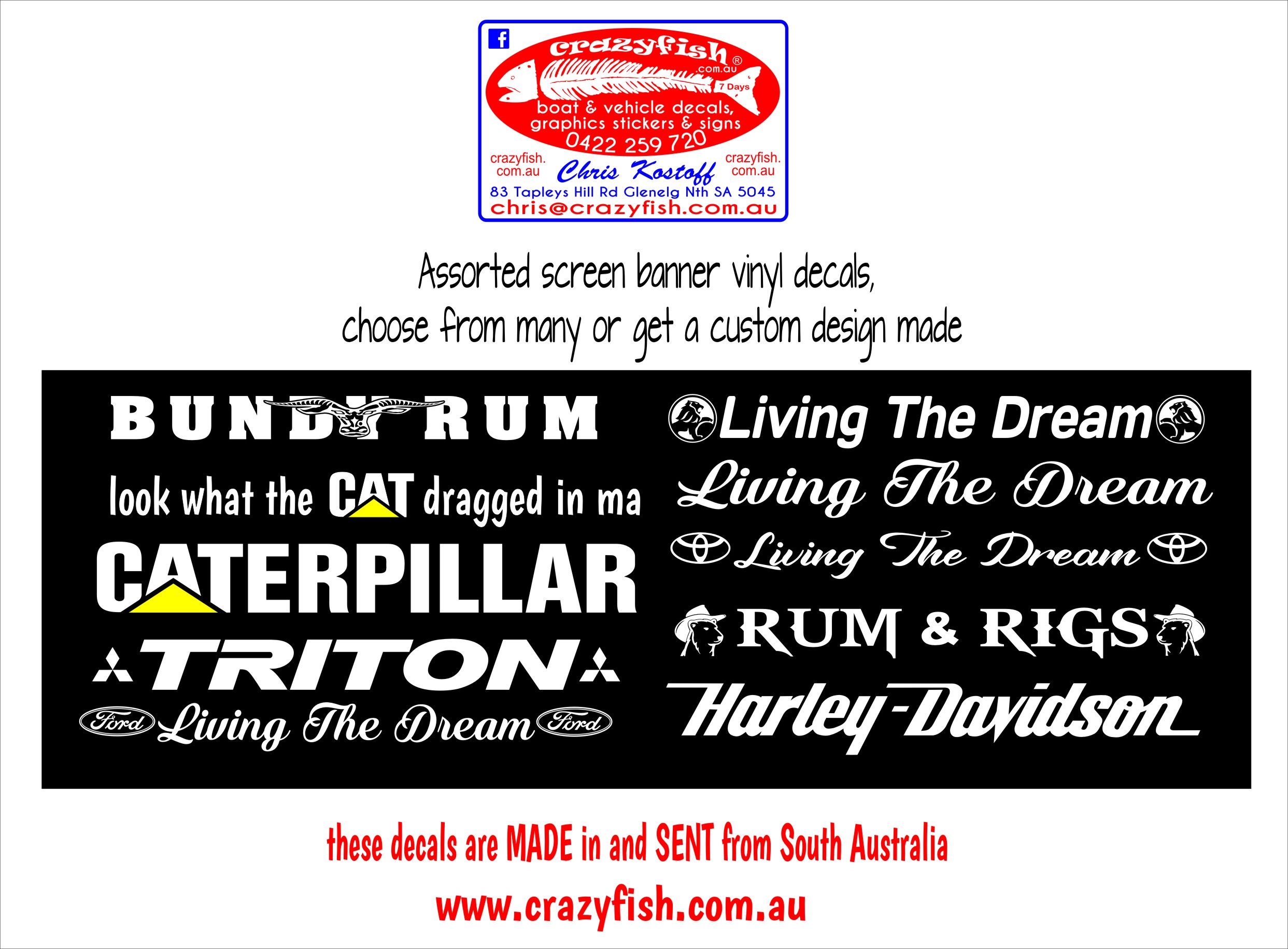 Assorted screen banner decals LARGE 1100 x 110 mm (average size ...