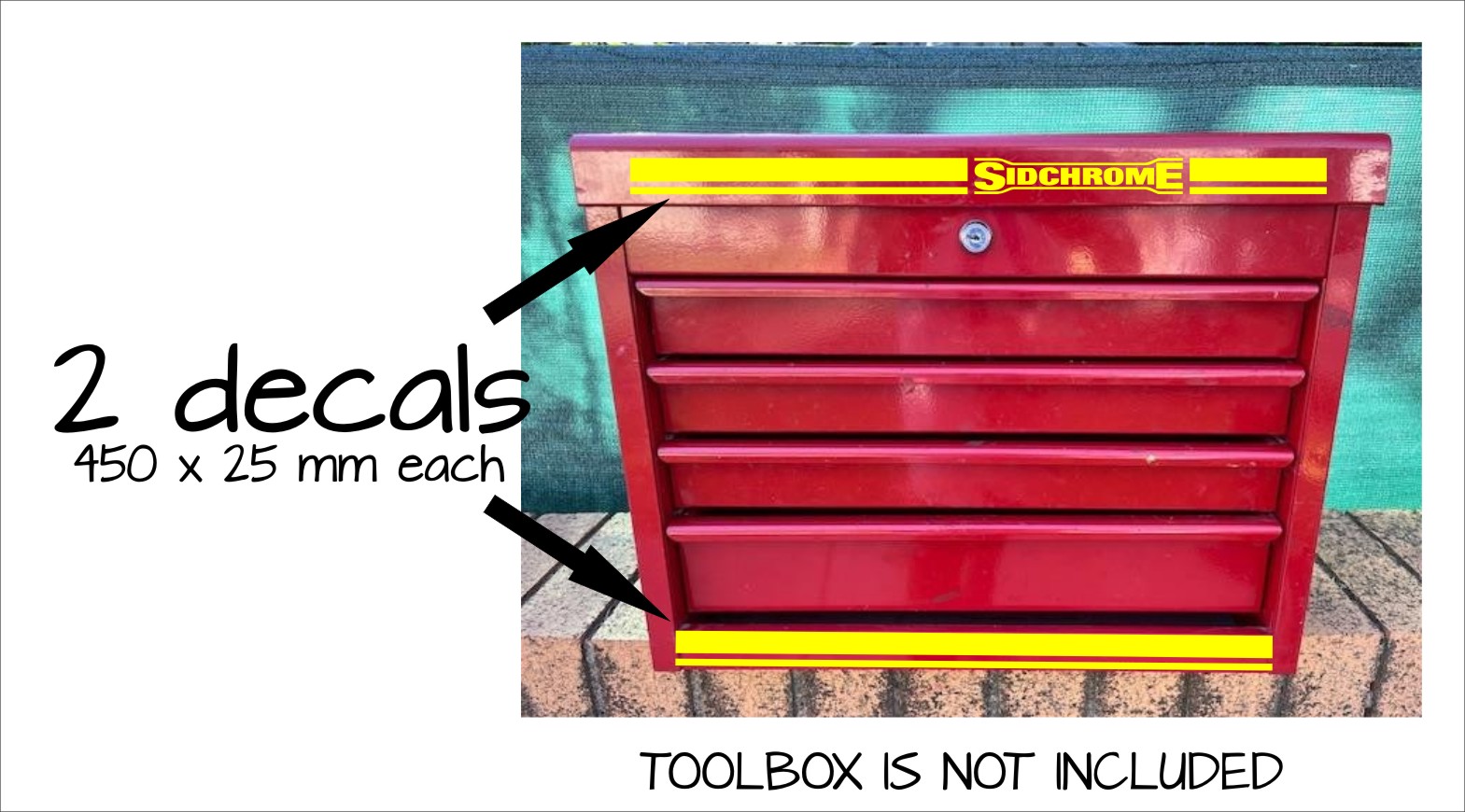 Sidchrome RETRO toolbox vinyl decals TWO (2) 450 x 25 mm each - Crazyfish