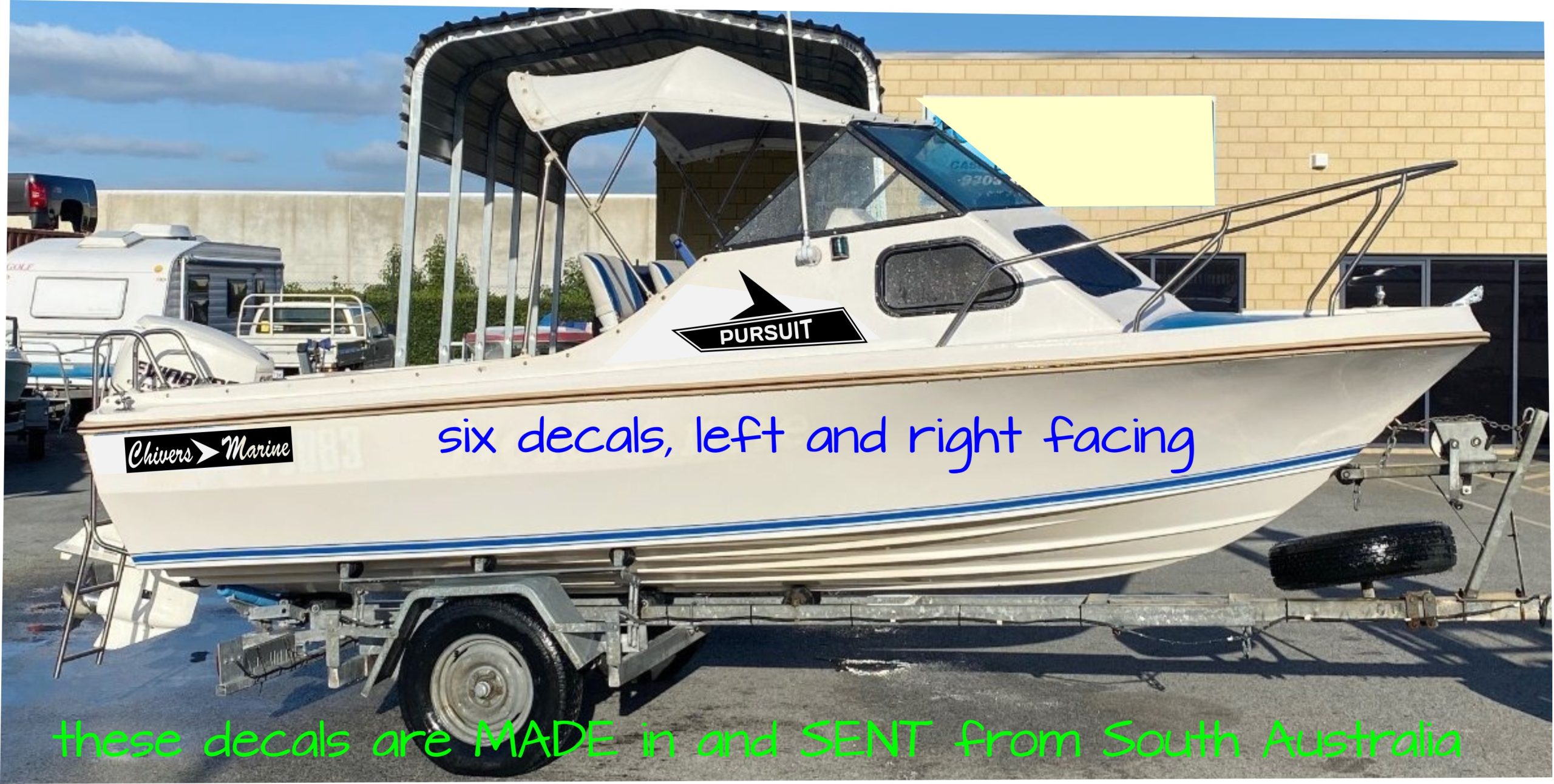 Chivers Pursuit retro boat decal kit SIX (6) decals sizes listed ...