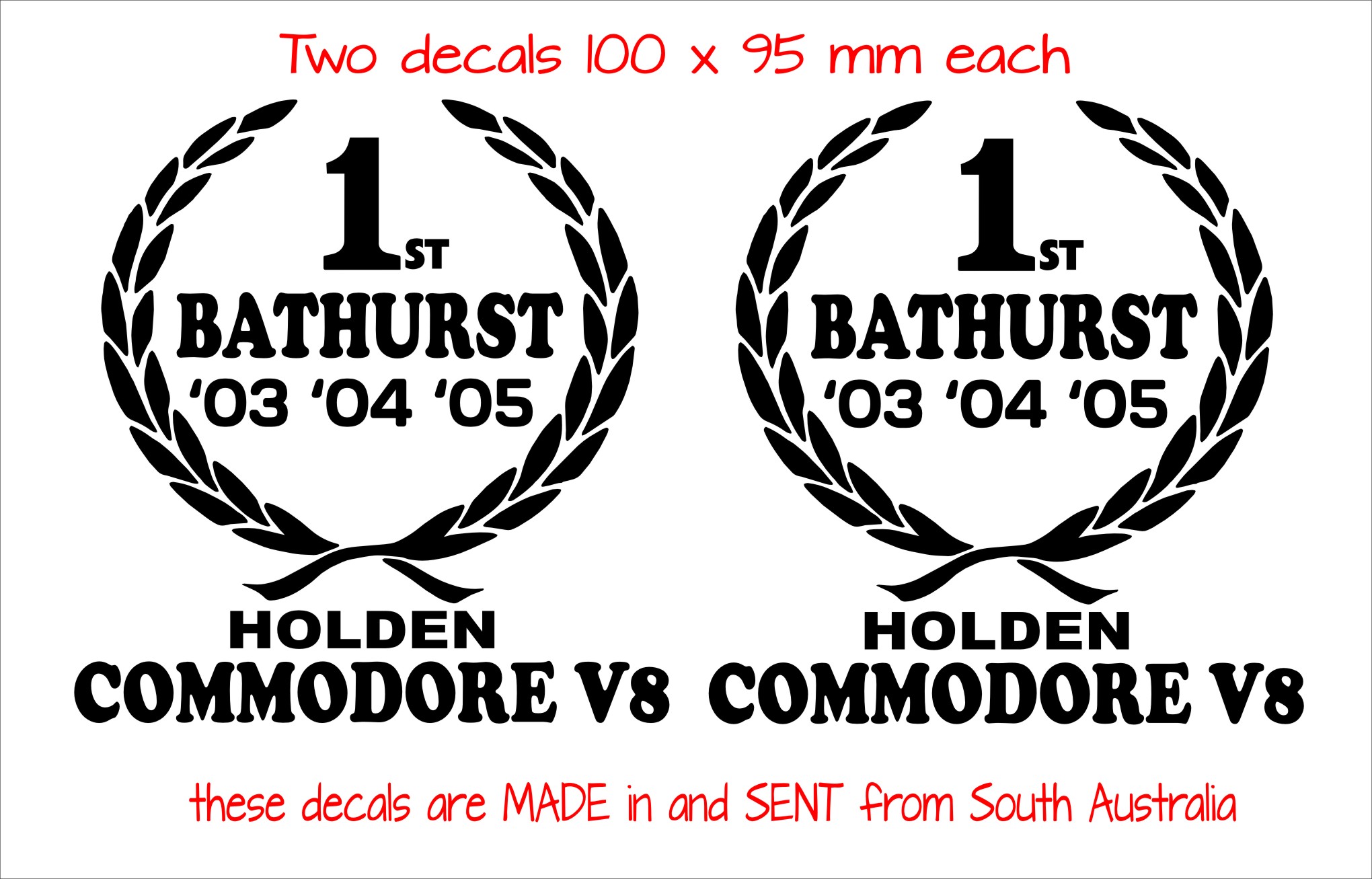 Bathurst Commodore Wreath retro vinyl decals TWO (2) 100 x 95 mm each ...
