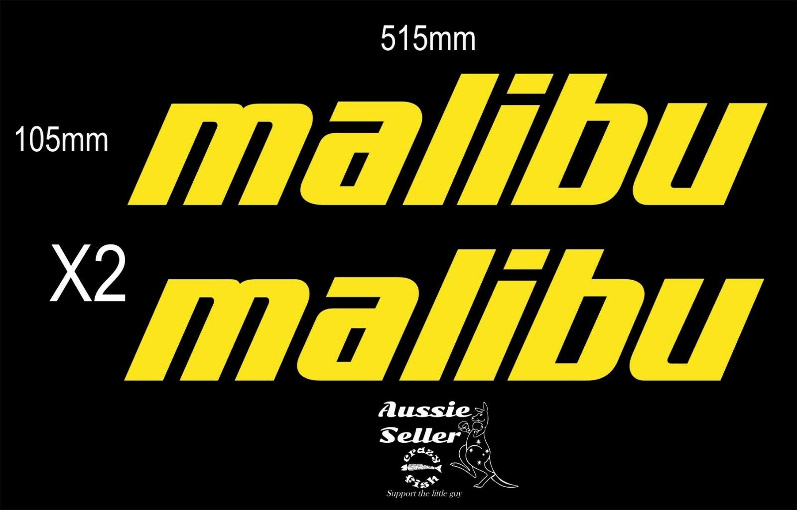 MALIBU boat vinyl decals TWO (2) 515 x 105 mm each choose your color ...