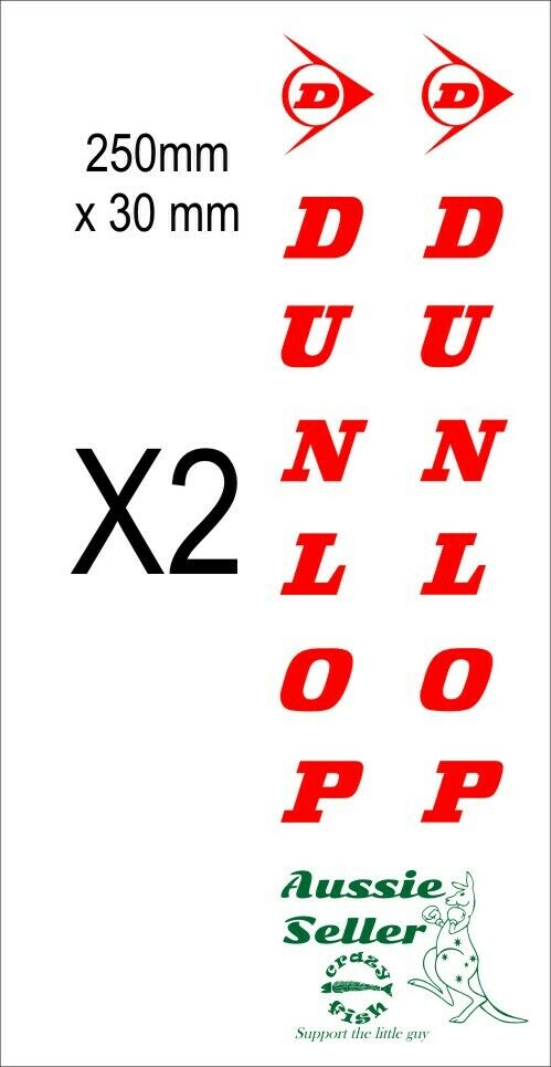 DUNLOP decals VERTICAL TWO (2) 250 x 30 mm each choose your color ...