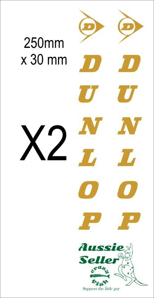 DUNLOP decals VERTICAL TWO (2) 250 x 30 mm each choose your color ...